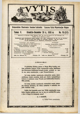 "Vytis, Volume 4, Issue 16 (December 20, 1918)" by Knights of Lithuania