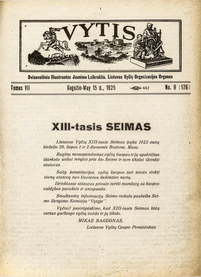 "Vytis, Volume 11, Issue 9 (May 15, 1925)" by Knights of Lithuania