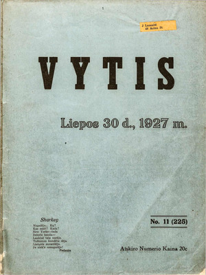 "Vytis, Volume 13, Issue 11 (July 30, 1927)" by Knights of Lithuania